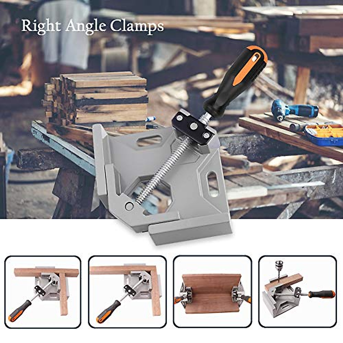 2 Pack Right Angle Clamp - 90 Degree Clamps for Woodworking, Single Handle Aluminum Alloy Corner Clamp with Adjustable Swing Jaw for Welding, Wood-Working, Drilling, Crafting Project