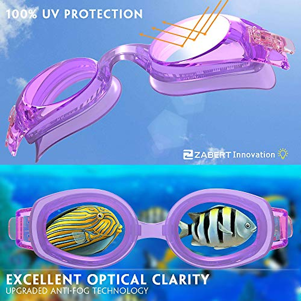 ZABERT KX Baby Toddlers Swim Goggles，Swimming Goggles for Age 0-5 Years Old (#7.Purple)