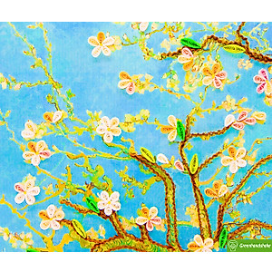 GREENHANDSHAKE Van Gogh's Almond blossom (1890) Quilling Art Greeting Card,Design Greeting Card for Birthday, Valentine's Day, Get Well, All Occasion. Framable Artwork for Art Lovers