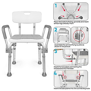 2024 New Shower Chair with Arms and Back,6 Levels Height Adjustable Shower Chair for Elderly and Disabled,Tool-Free Shower Seat for Bathtub,Shower Bath Chair for Elderly/Disabled