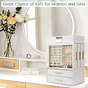 efubaby Jewelry Box for Women Girls, Jewelry Organizer Box with Large Mirror 6-Layer Jewelry Box Organizer Glass Window Storage Case with 3 Side Drawers Jewelry Holder Organizer White Jewelry Box