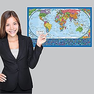 2 Pack - Laminated World Map Poster & USA Map Set - Equal Earth world map design shows continents at true relative size - US Map 18” x 29”