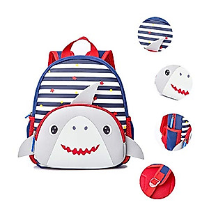 KK CRAFTS Toddler Backpack, Waterproof Preschool Backpack, 3D Cute Cartoon Neoprene Animal Schoolbag for Kids, Lunch Box Carry Bag for Boys Girls,Grey Shark
