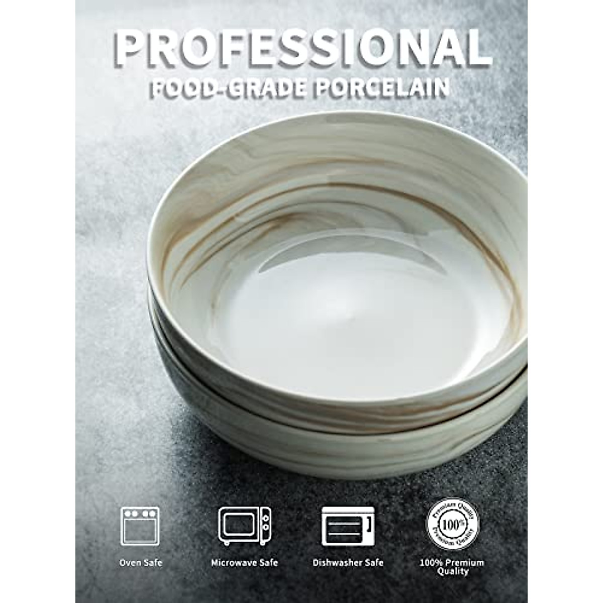 LAUCHUH 11 inch Large Serving Bowls, Salad Bowls Pocerlain Serving Dishes for Entertaining, 3.2 Quarts Large Stackable Bowl Set of 2 for Pasta, Fruit, Snack,Brown