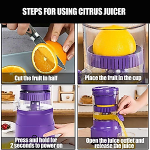 Vanleonet Electric Citrus Juicer,USB Rechargeable Citrus Juicer Machines, Large Caliber Portable Juicer for Fresh Orange Juice, Lemon, Grapefruit Juice