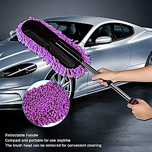Car Cleaning Brush, Window Duster with Stainless Steel Retractable Handle, Portable Dusting Tool for Washing, Cleaning, Waxing, Dustproof, Etc (Purple), Car Cleaning Brush, Window Duster with Sta
