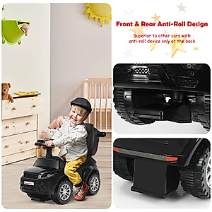 Costzon 3 in 1 Ride on Push Car, Stroller Sliding Walking Car with Horn, Music, Light, Under Seat Storage, Parental Handle, Armrest Guardrails, Ride on Toy for Boys & Girls (Black)