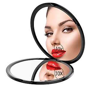 Gospire 4" Ultra-Thin Pocket Makeup Mirror for Travel, 1X/10X Double Sided Magnifying Portable Compact Handbag Handheld Round Foldable Cosmetic Mirror for Women (Black)