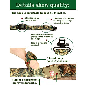 Underalert Shotgun Sling 12 Gauge with 15 Shell Holders, Adjustable Gun Sling with Thumb Loop and Built-in Swivels, 12ga Shotgun Strap for Hunting Turkeys, 2 Point Shot Gun Bandolier (Waterfowl Camo)