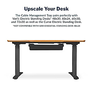 Vari Cable Management Tray - Under Desk Wire Management & Organization - Ideal for Home or Office Sit Stand Desks - Fits Electric Standing Desk 48x30, 60x30, 60x24, 72x30 - Easy Assembly (Black)
