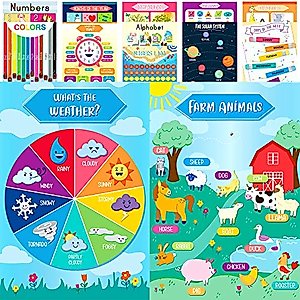 Youngever 13 Pack Laminated Educational Preschool Posters for Toddlers and Kids, Learning Posters, Classroom Posters, Teaching Posters, Alphabet ABC Posters, with Solar System (16 x 11 inch)