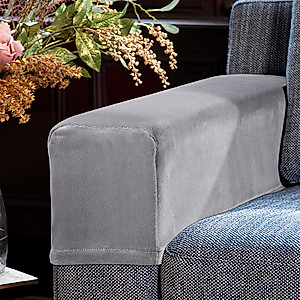 2Pcs Light Grey Armrest Covers, Washable Stretch Couch Arm Covers Couch Sofa Armchair Slipcovers for Chairs Sofa Furniture Protector Recliner Sofa