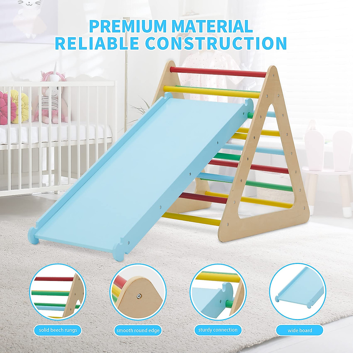 GOME Set of 7 Baby Triangle Climbing Gym Toys Indoor for Toddler Set, 1 Square and 3 Triangle Climber with 3 Ramp for Climbing Sliding and Walking, 7 in 1 Toddler Play Equipment for Indoor Playground