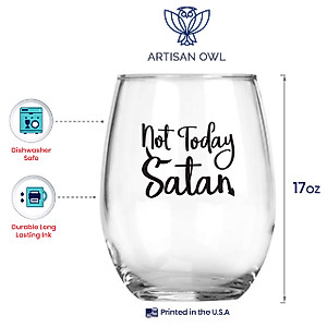 Not Today Satan - Cute Funny Stemless Wine Glass - Large 17oz Stemless Wine Glass