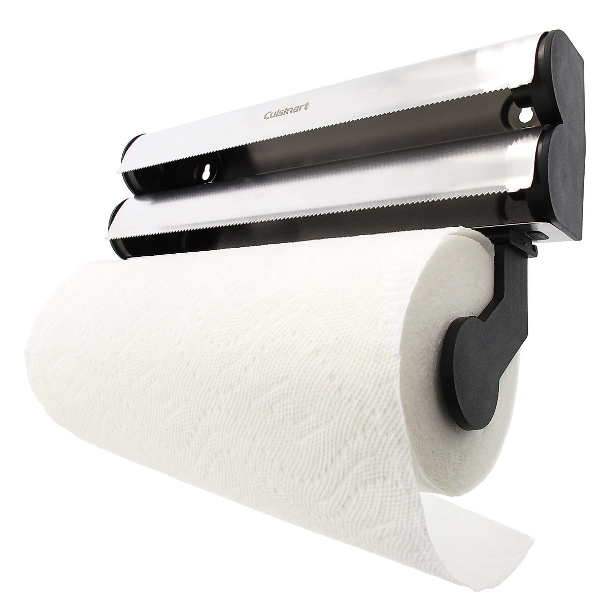 Cuisinart 3-in-1 Wall Mount Paper Towel, Foil and Plastic Wrap Holder - Space Saving Design, Fits 3 Rolls and Cuts in a Straight Line - Ideal for Your Kitchen - Stainless Steel