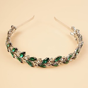Kercisbeauty Green Crystal Rhinestones Hair Crown Silver Hair Tiara for Women Girls Special Occasion Handmade Hair Jewelry (Green and Silver)