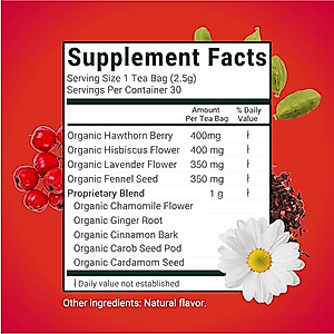 Herbaly Heart Functional Tea - 9 Superherbs - Natural, Organic, Non-GMO, Caffeine-Free, Sugar Free - 1 Pack, 30 Pyramid Tea Bags