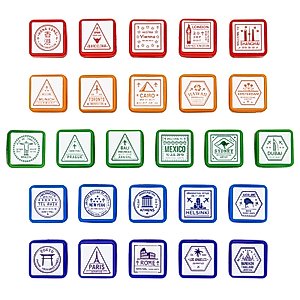 Bright Creations Passport Stamps, City and Country Stamp Set (1 x 1 In, 26 Pieces)