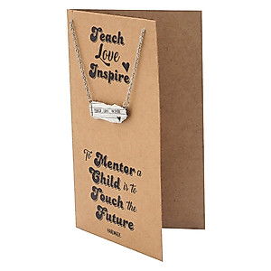 quan jewelry Beautiful Bar Necklace with Pendant, Gift for Teachers, comes with Motivational and Inspirational Quote Greeting Cards