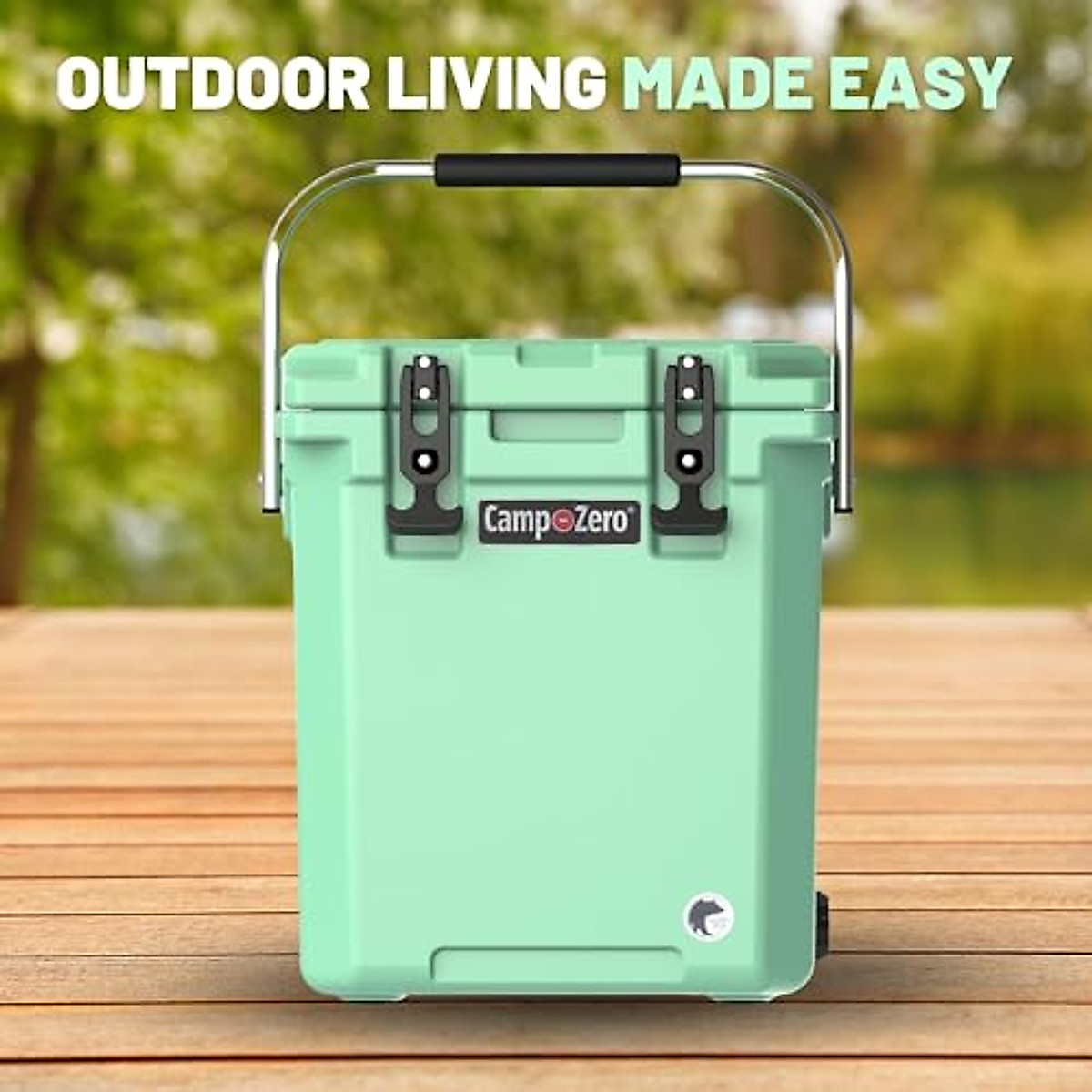 CAMP-ZERO 16L Tall Cooler/Ice Chest with 2 Molded-in Cup Holders & Folding Aluminum Handle | Thick Walled, Freezer Grade Cooler with Secure Locking System & Removable Divider (Mint Green)