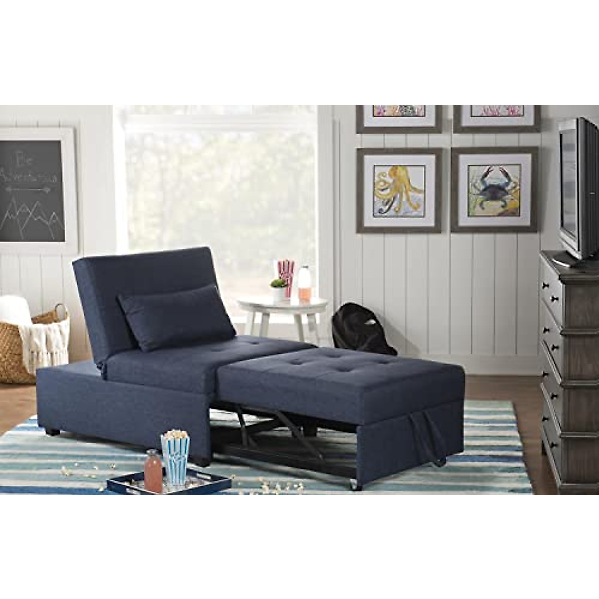 Powell Furniture Linon Boone Upholstered Convertible Sofa Bed in Blue