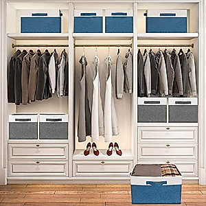 GhvyenntteS Storage Bins (6-Pack) Large Closet Storage Bins with Lid and 3 Handles, Sturdy Fabric Cube Storage Boxes with Label Window for Home Bedroom Office (Grey, 15" x 11" x 9.6")