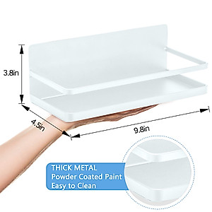 2 Pack - Magnetic Spice Rack, Fridge Organizer Shelf, Side Wall Refrigerator Storage for Spices, Utensils or Plates, Works as Towel Holder with Hooks, Organization for Home and Kitchen (White)