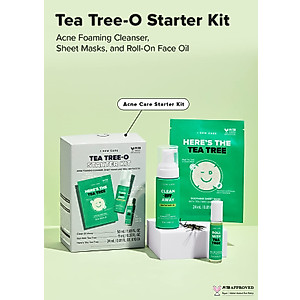 I Dew Care Skincare Set - Tea Tree-O Starter Kit | Salicylic Acid & Tea Tree Oil, Acne Care Treatment, Cleanser, Sheet Masks, and Roll-On Face Oil, Travel Size, TSA Friendly Size