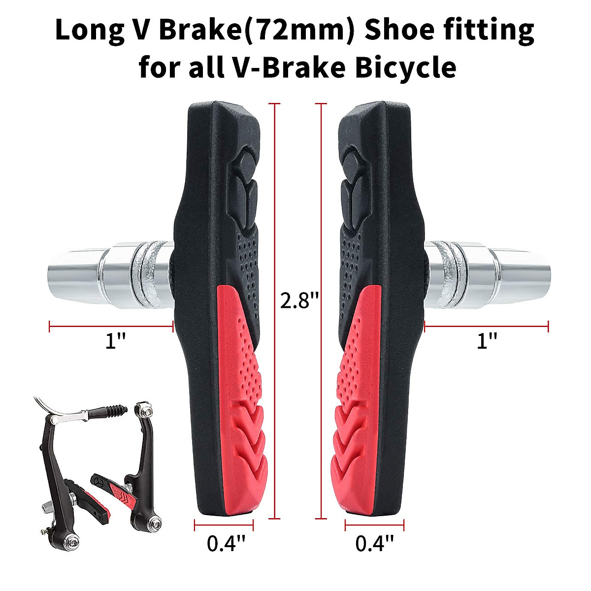 RUJOI 4 Pairs Bike Brake Pads Set,72mm V Brake Shoes with Hex Nuts and Washers, brakes V-Brake Replacement Set for Cruiser MTB Mountain Bicycle