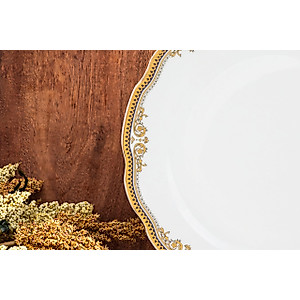 Royalty Porcelain 20 pc Dinnerware Set with Gold Floral Ornament, Bone China, gold, white