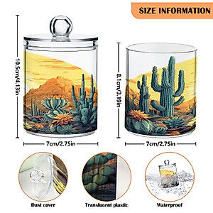 Msyxl 2 Pack Cactus Plants Apothecary Jars with Lid, Qtip Holder Storage Containers for Cotton Ball, Swabs, Pads, Clear Plastic Canisters for Bathroom Vanity Organization (10 Oz)