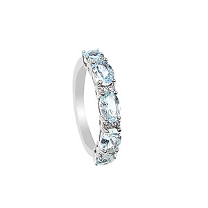 925 Sterling Silver Natural 6X4 MM Oval Cut Deep Aquamarine Gemstone March Birthstone Cluster Unisex Proposal Ring Wedding Jewelry Bridal Ring Birthday Gift Valentine's Day Gift For Her (Rhodium Plated Silver, 6.5)