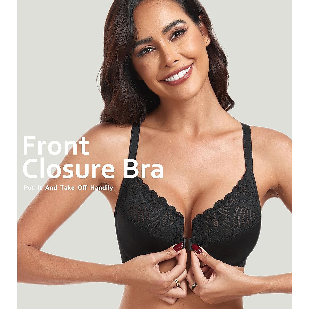 HACI Women's Front Closure Bra Underwire Unpadded T-Back Plus Size Lacy Full Coverage Racerback T-Shirt Unlined(Black,40G)