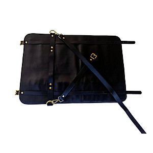 Modusso 100% Leather Handcrafted Professional Chef Knife Storage Roll Bag - 10 slots and zippered pocket (Regular, Black)