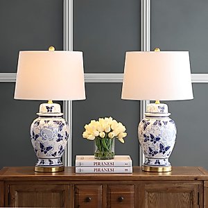 SAFAVIEH Lighting Collection Hana Butterfly Blue/ White 28-inch Bedroom Living Room Home Office Desk Nightstand Table Lamp Set of 2 (LED Bulbs Included)
