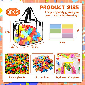 8 Packs Large Toy Storage Bags with Zipper and Labels, Clear PVC Waterproof Toy Organizers Bags for Board Games, Puzzles Pieces, Building Blocks, Handmade Accessories, Kid Books