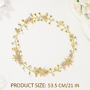Unicra Star Rhinestone Bride Wedding Hair Vine Gold Bridal Hair Piece Crystal Hair Accessories for Women and Girls (21 Inches) (Gold)