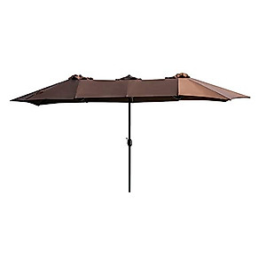LOKATSE HOME 15 Ft Twin Patio Umbrella Double Sided Outdoor Sunshade Canopy with Crank for Garden Table Market Beach Shade Outside Deck or Pool, Brown