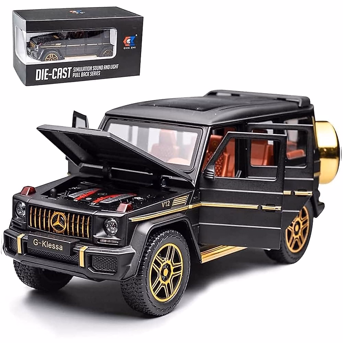 EROCK Exquisite car Model 1/24 Benz G63 AMG Model Car, Zinc Alloy Pull Back Toy car with Sound and Light for Kids Boy Girl Gift (Black)