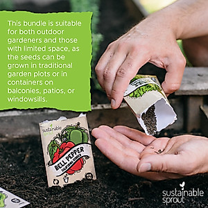 Sustainable Sprout Hot Pepper & Vegetable Seeds Bundle - Non GMO Hot Pepper Seeds 7 Pack and 20 Variety Pack Vegetable Seeds for Planting - Heirloom Variety Seed Packets For Indoor & Outdoor Gardening