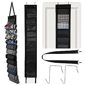 Outgeek Leggings Storage Organizer, Space Saving Clothes Roll Holder with 12 Compartments, Foldable Closet Hanging Storage Bag for Shirts, Pants, Towels, Jean (Black)