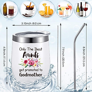 Only The Best Aunts Get Promoted To Godmother Coffee Mug, Aunt Godmother Gift for Mother's Day, Birthday, Christmas,Thanksgiving Day, 12 oz Wine Tumbler with Lid Straw and Brush
