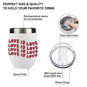 Mighun LGBT Pride Wine Tumbler with Lid Love Is Love Valentine's Day Vacuum Coffee Tumbler Stainless Steel Coffee Cup for Cold & Hot Drinks Wine Coffee Cocktails Beer 12 Oz