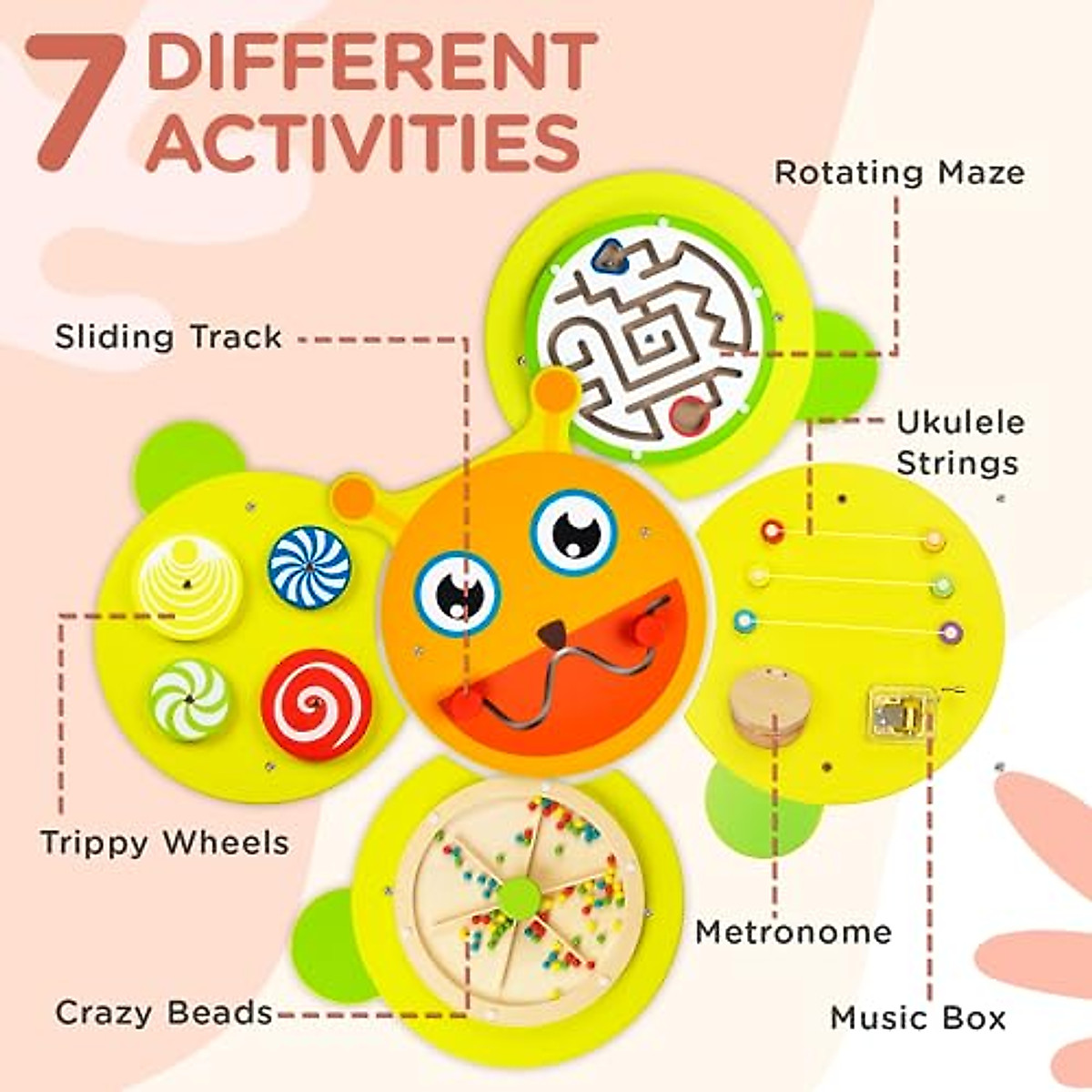 Monläurd® Caterpillar Montessori Busy Board,Sensory Board,Educational Toys,Activity Cube,Wall Toys,Daycare Furniture,Playroom Furniture,Interactive Toys,Wooden Toys,Learning Toys,Boys and Girls 6 M+