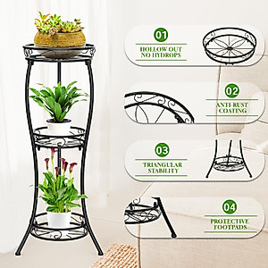 FLMOUTN 3 Tier Tall Metal Plant Stand for Indoor Outdoor Plants, 35 Inch Corner Plant Stands Display Rack, Rustproof Iron Flower Pot Holder Shelf for Patio Balcony Garden Living Room (Black)