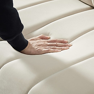 Modern Upholstered Velvet Loveseat Sofa: 60" Mid Century 2 Seater Sofa - Cashmere Sofa Couch with 2 Pillows - Gold Metal Legs - Small Spaces Bedroom Apartment Office Living Room (Beige)