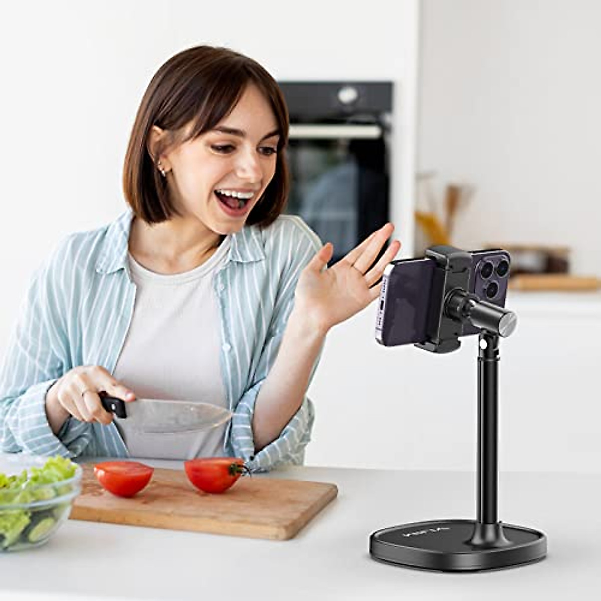 ULANZI Cell Phone Stand Mount for Desk, Vijim HP004 Adjustable Height & Angle Phone Holder, 360 Degree Rotating Desktop Phone Stand for Recording Compatible with iPhone, Samsung Galaxy and All Phones