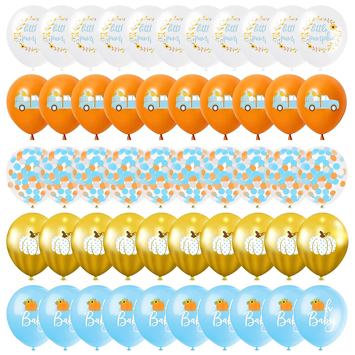 50 PCS Winter Little Pumpkin Party Balloons Baby Shower Balloons Maple Leaf Pumpkin Truck Gold Confetti Balloons for Birthday Little Pumpkin Baby Shower Wedding Christmas Party Decor