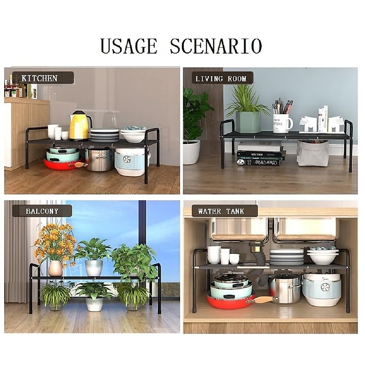 Kitchen Sink Shelf，Height and width Adjustable，Retractable Cabinets Single-layer Spice Rack，Depth 35cm，Width >86cm，5 Pcs Boards，Pot Storage Rack，Cabinet、Kitchen Storage Rack (White)