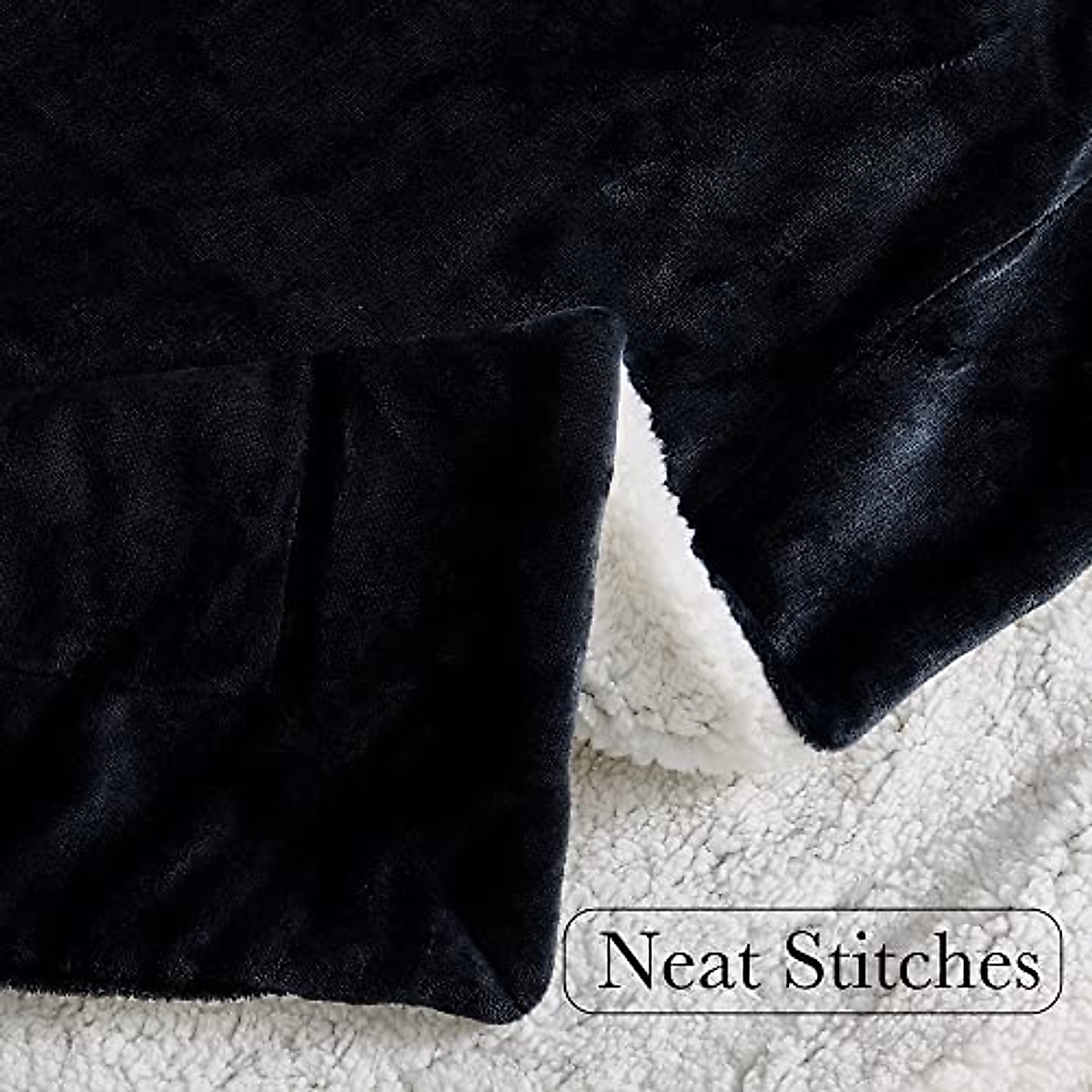 RYB HOME Black Blankets Sherpa 50" x 60", Super Soft Plush & Warm Blanket Throws for Camping Traveling Napping, Black, Throw Size